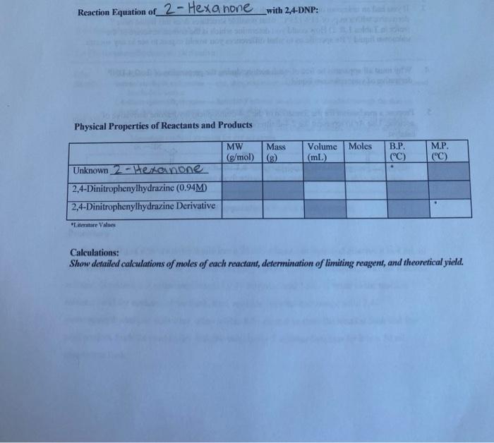 Solved Please include the reaction equation of 2-hexanone | Chegg.com