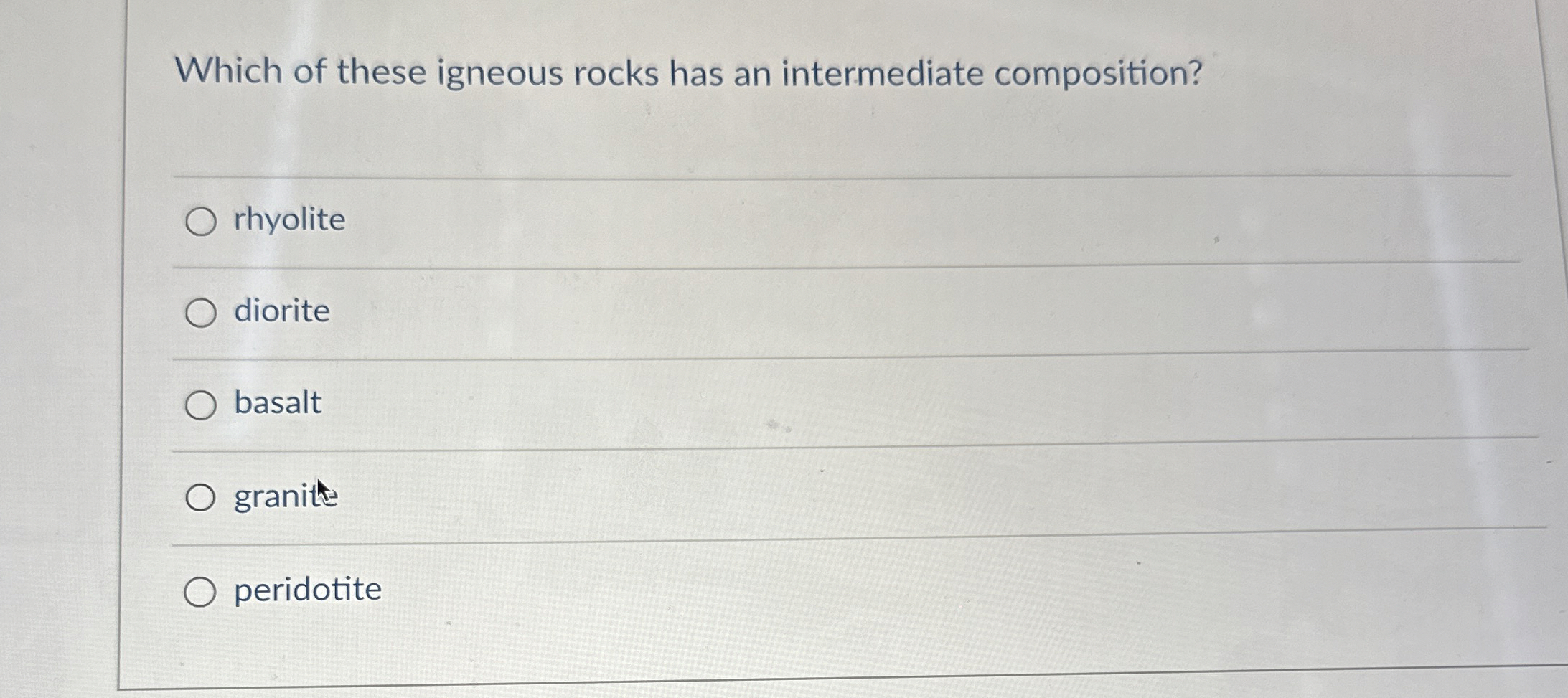 Solved Which of these igneous rocks has an intermediate | Chegg.com