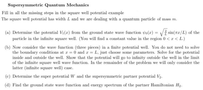 Solved Supersymmetric Quantum Mechanics Fill in all the | Chegg.com