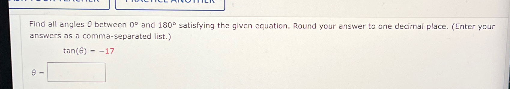 Solved Find all angles θ ﻿between 0° ﻿and 180° ﻿satisfying | Chegg.com