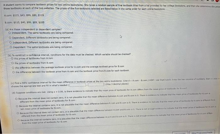 Solved A student wants to compare textbook prices for two | Chegg.com