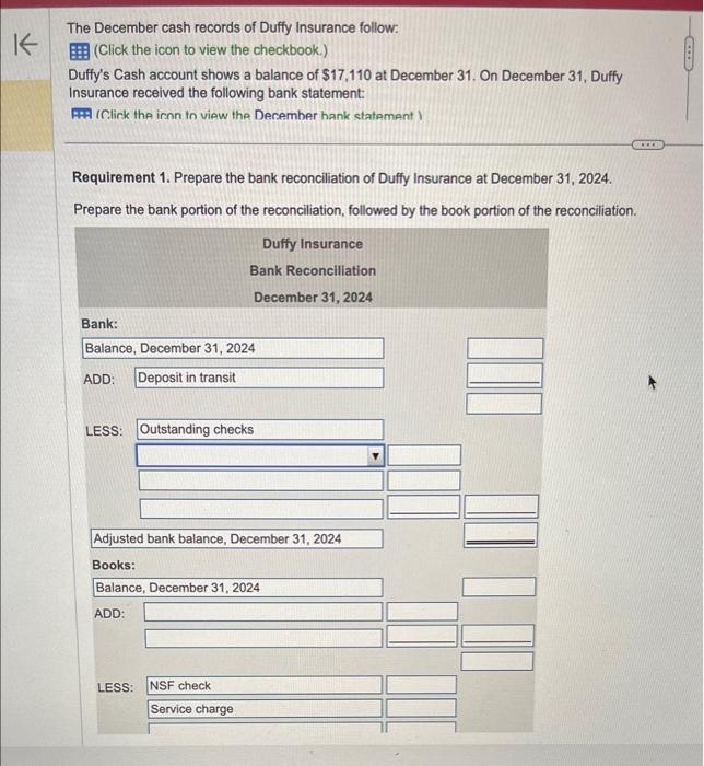 Solved The December cash records of Duffy Insurance follow: | Chegg.com