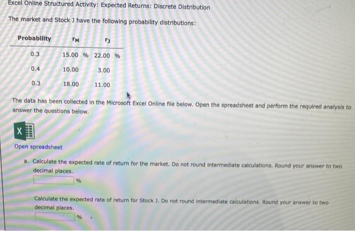 Solved Excel Online Structured Activity: Expected Returns: | Chegg.com