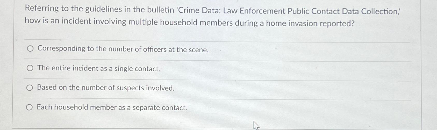 Solved Referring to the guidelines in the bulletin 'Crime | Chegg.com