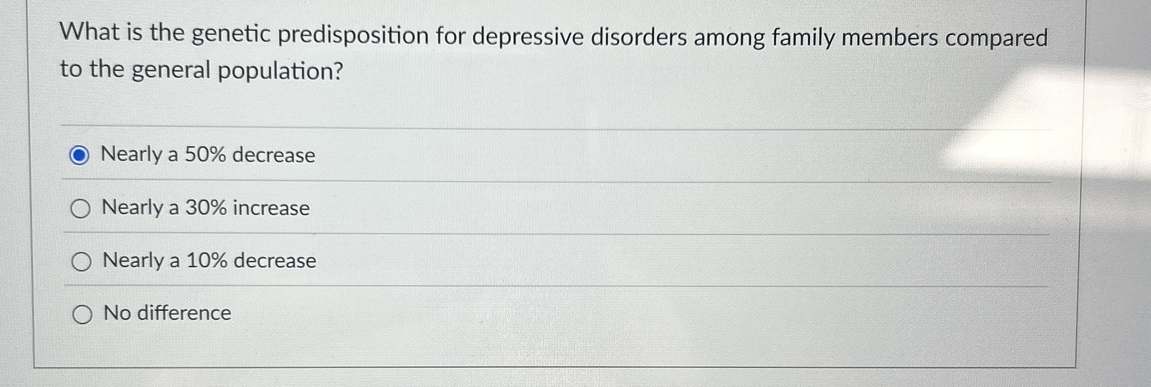 Solved What is the genetic predisposition for depressive | Chegg.com