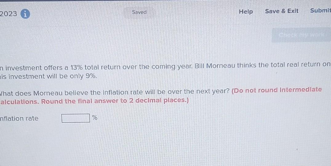 Solved 7 investment offers a 13% total return over the | Chegg.com