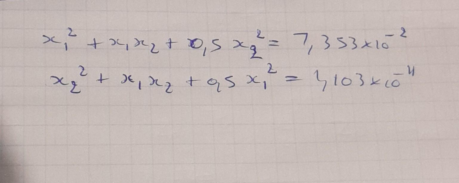 Solved x12+x1x2+0,5x22=7,353×10−2x22+x1x2+0,5x12=1,103×10−4 | Chegg.com