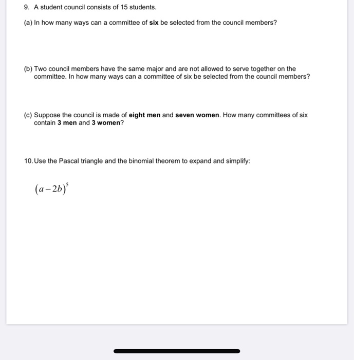 Solved 9. A student council consists of 15 students. (a) In | Chegg.com