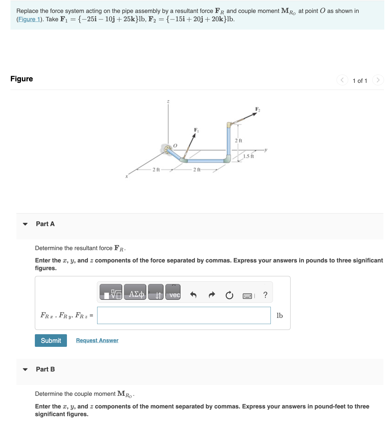 Solved Replace the force system acting on ﻿the pipe assembly | Chegg.com