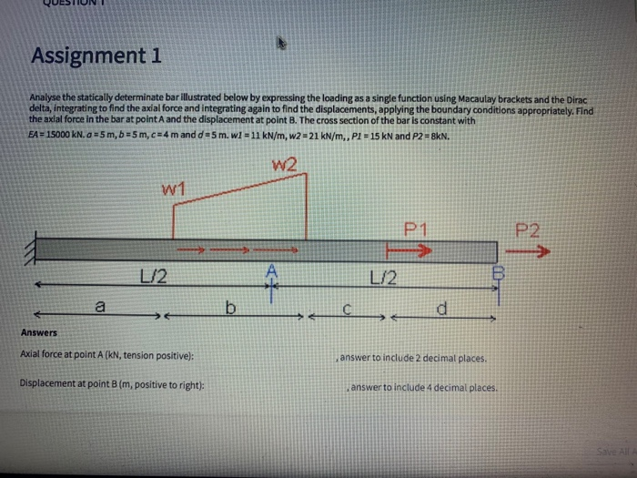 Solved Assignment 1 Analyse the statically determinate bar | Chegg.com