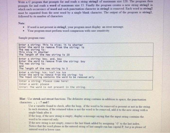 Solved Write a C program that prompts for and reads a string | Chegg.com