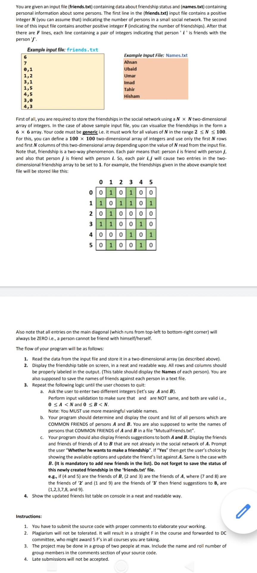 Solved You are given an input file (friends.txt) containing | Chegg.com