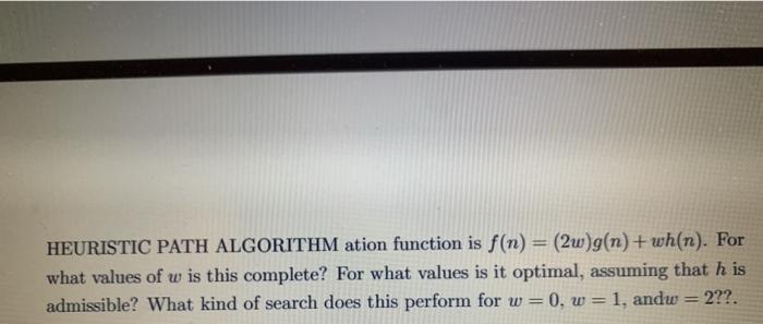 Solved HEURISTIC PATH ALGORITHM ation function is f(n) = | Chegg.com