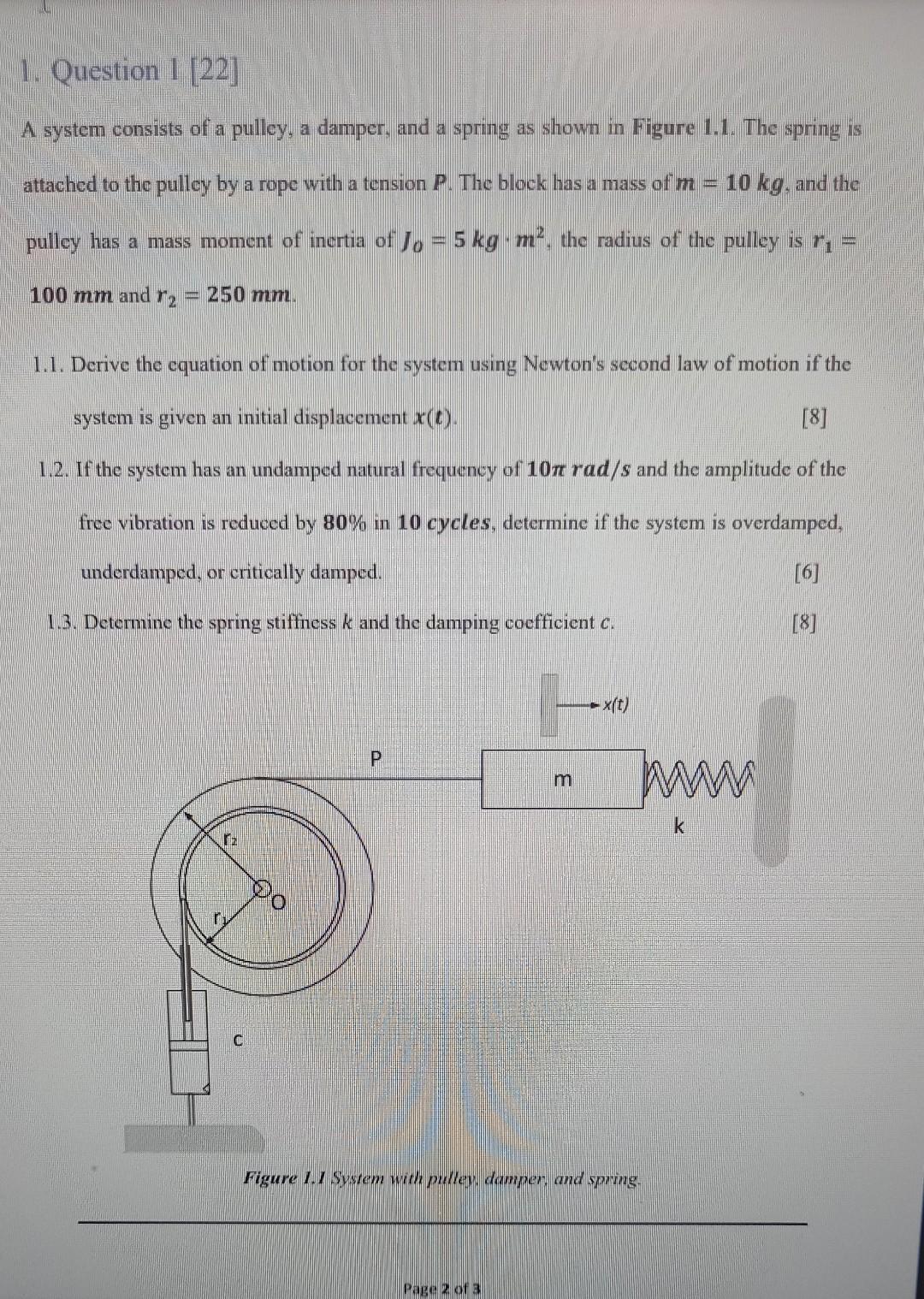 Solved 2. Question 2 [18] A Mass, spring, and dashpot system | Chegg.com