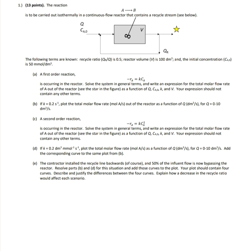 Solved 1.) (13 ﻿points). ﻿The reactionAlongrightarrowBis to | Chegg.com