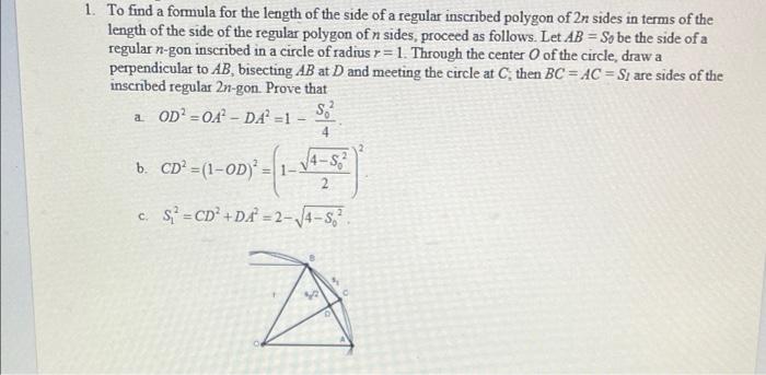 Solved 1. To find a formula for the length of the side of a | Chegg.com