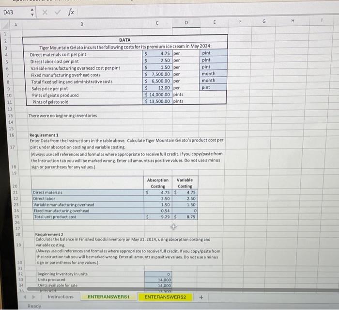 Solved Variable Costing Using Excel for Variable Costing | Chegg.com