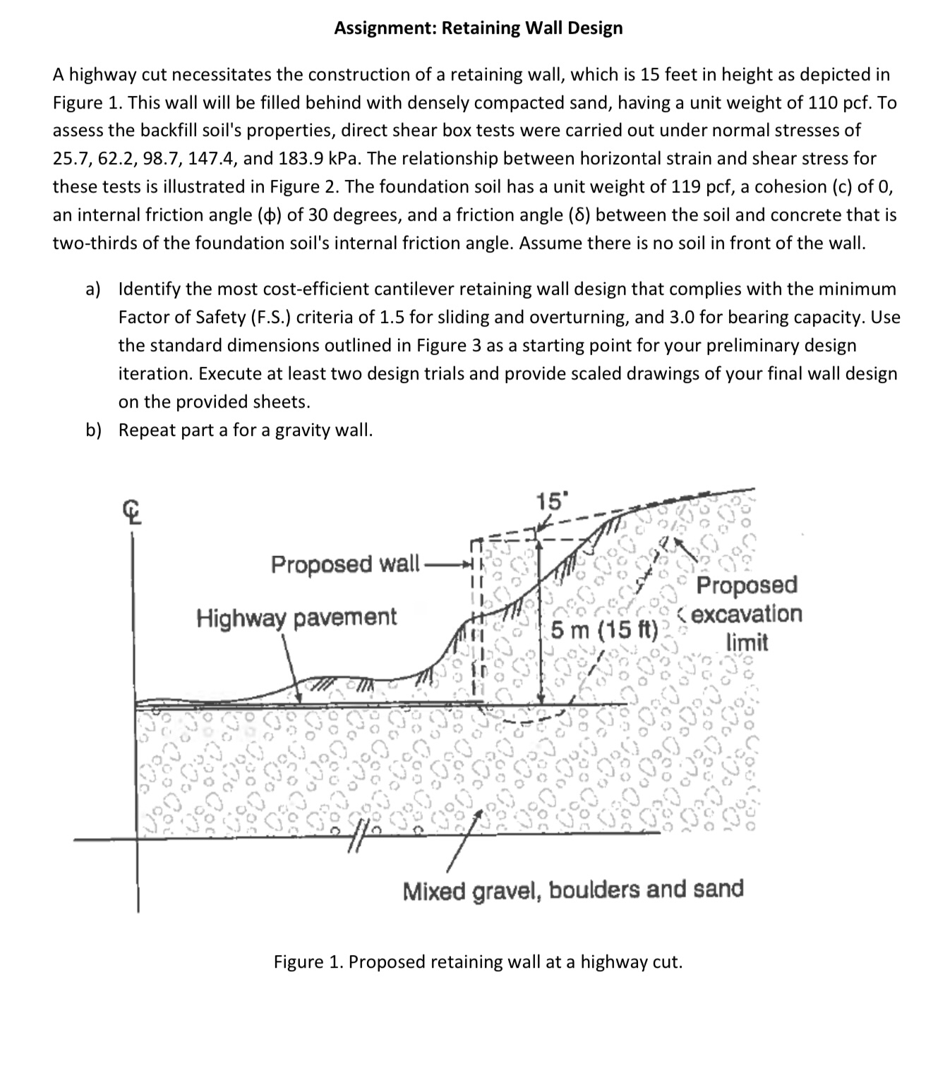 Assignment: Retaining Wall DesignA highway cut | Chegg.com
