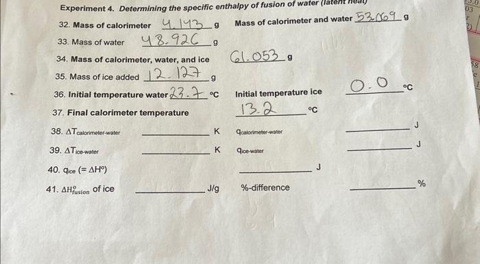 Solved Experiment 4. Determining the specific enthalpy of | Chegg.com