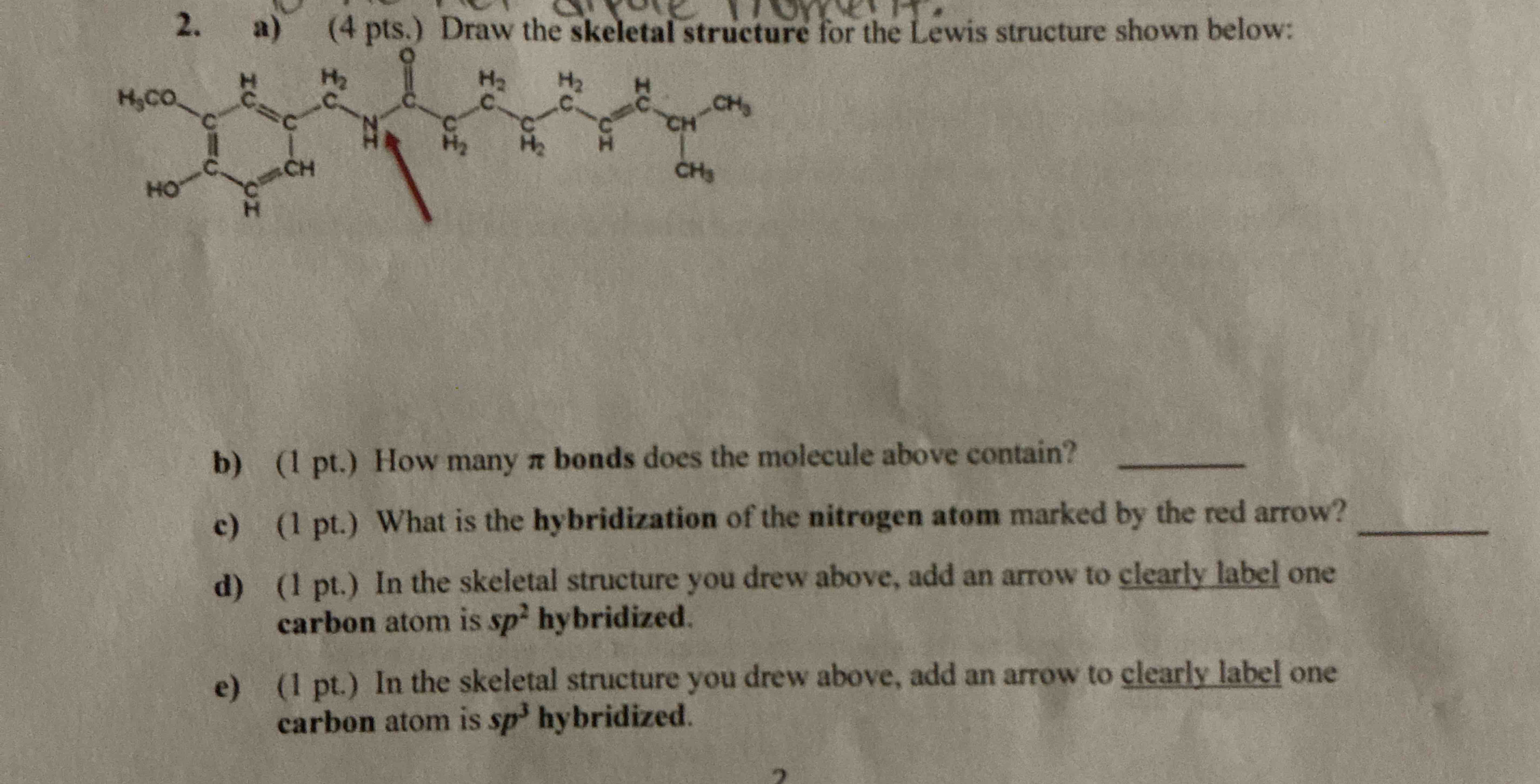 Solved 2. ﻿a) ( 4 ﻿pts.) ﻿Draw the skeletal structure for | Chegg.com