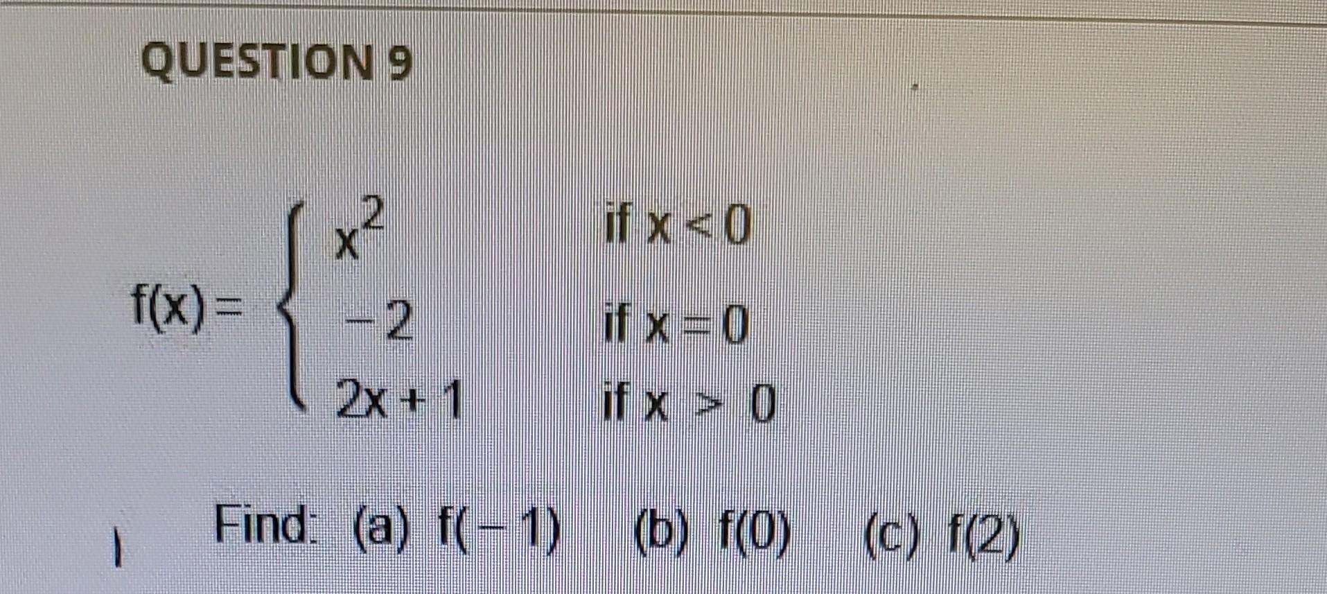 Solved QUESTION 9 f(x)=⎩⎨⎧x2−22x+1 if x 0 | Chegg.com