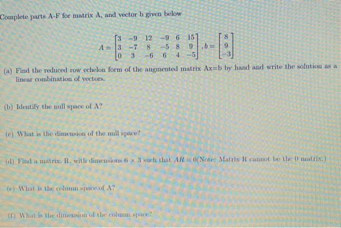 Solved Complete parts A-F for matrix A, and vector b given | Chegg.com