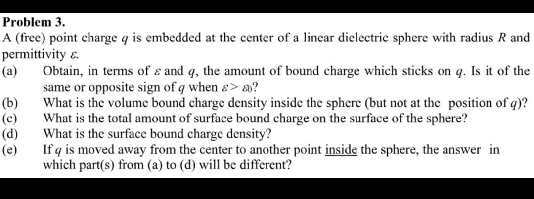 Solved Problem 3. A (free) point charge q is embedded at the | Chegg.com