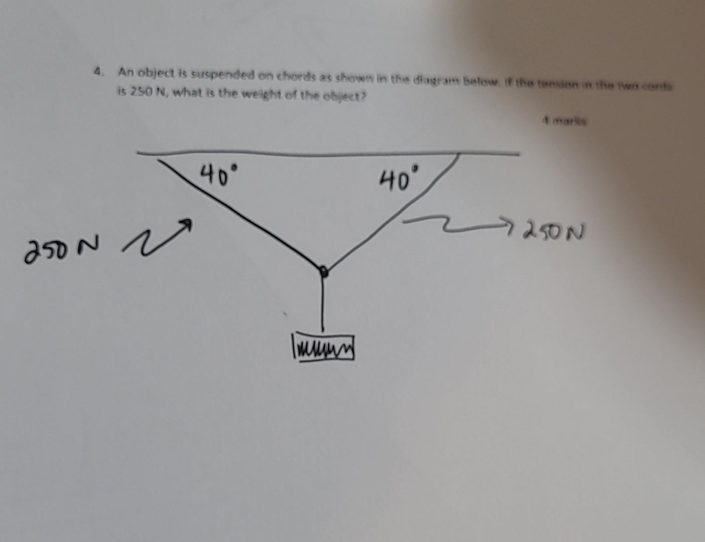 Solved An object is suspended on cords as shown in the | Chegg.com