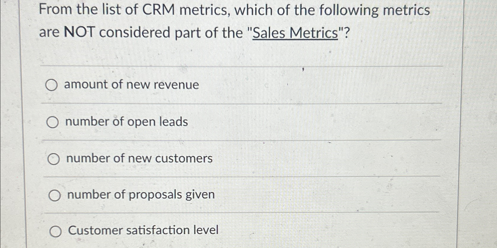 Solved From the list of CRM metrics, which of the following | Chegg.com