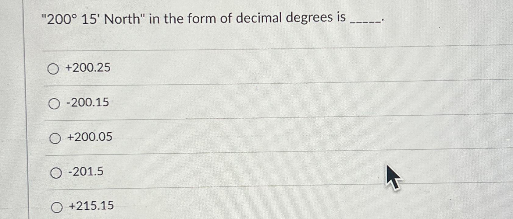 Solved "200 15' ﻿North" in the form of decimal degrees isq, | Chegg.com