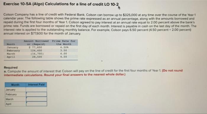 Solved Exercise 10-5A (Algo) Calculations for a line of | Chegg.com