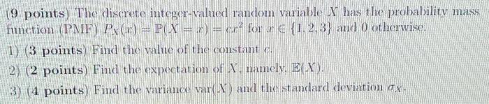Solved (9 points) The discrete integer-valued random | Chegg.com