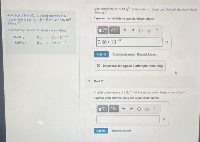 Solved What concentration of SO42 - is necessary to begin | Chegg.com
