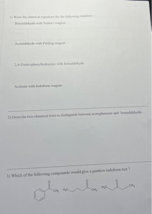 Solved 1) Write the chemical equations fot the following | Chegg.com
