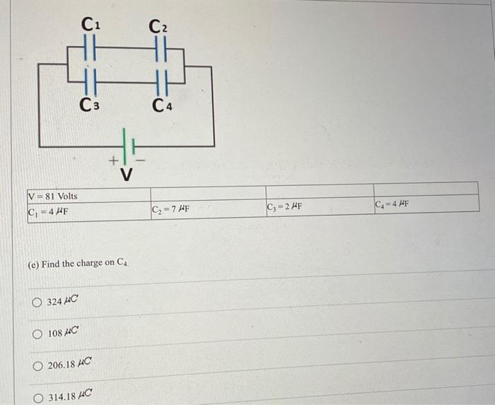 Solved C1 C2 C3 C4 V V-81 Volts C-24F C₂4HF C-4 AF C2 - 7 HF | Chegg.com