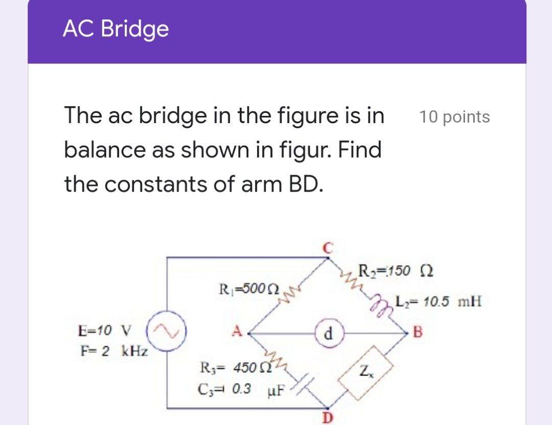 Solved AC Bridge 10 points The ac bridge in the figure is in | Chegg.com