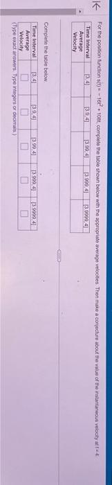 Solved For the position function sit) =−16t2+108t, compl | Chegg.com
