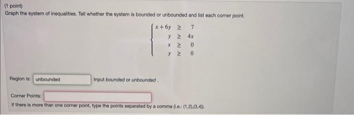 Solved (1 point) Graph the system of inequalities. Tell | Chegg.com