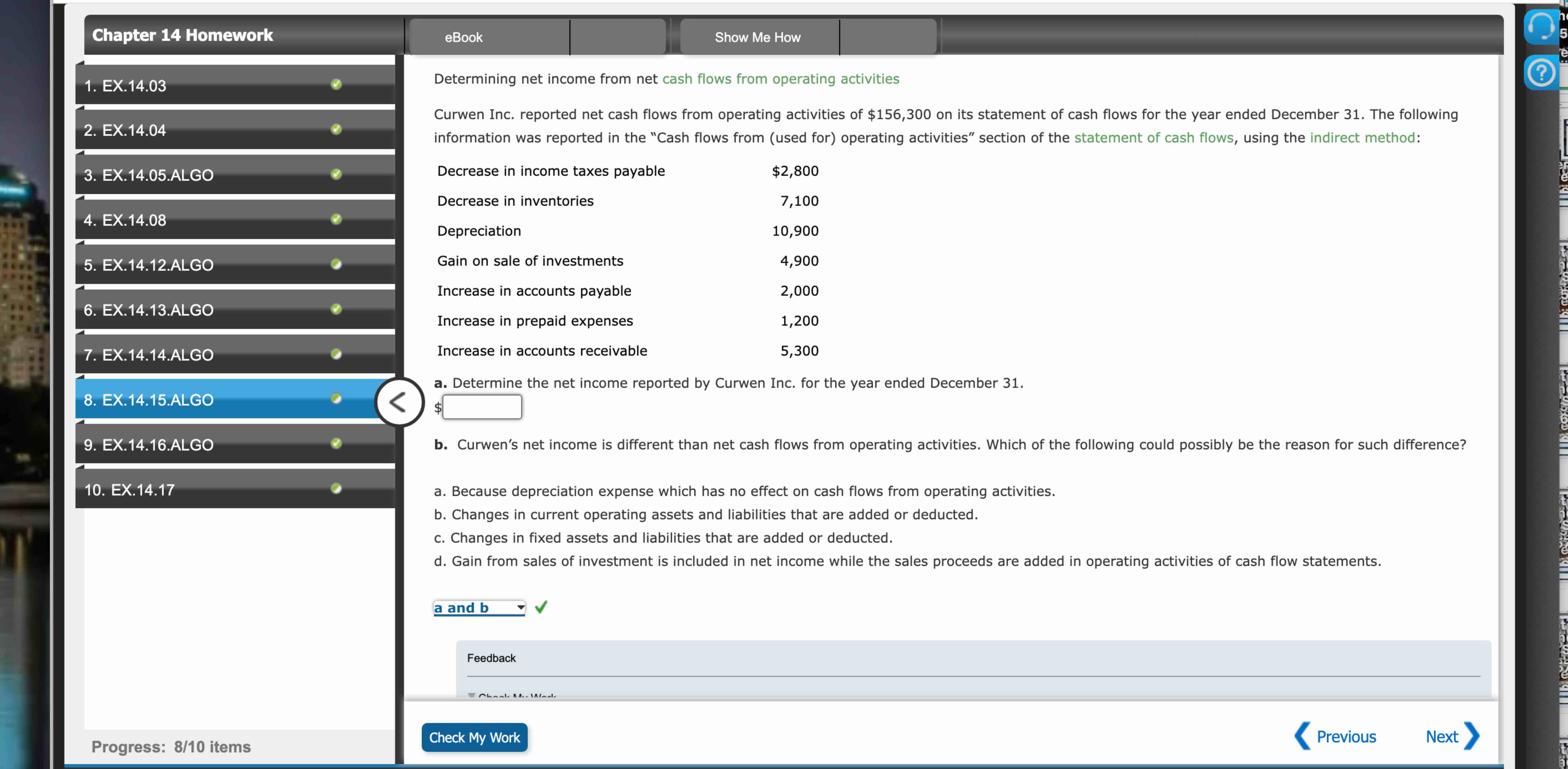 Solved Determining net income from net cash flows from | Chegg.com