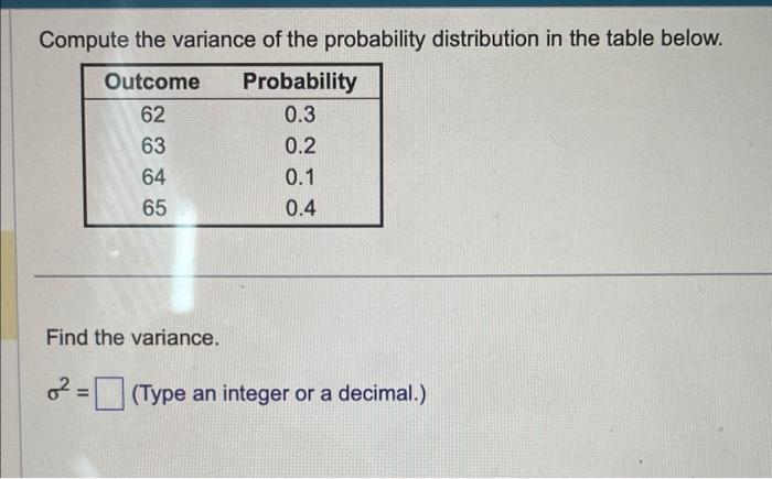 Solved Compute the variance of the probability distribution | Chegg.com