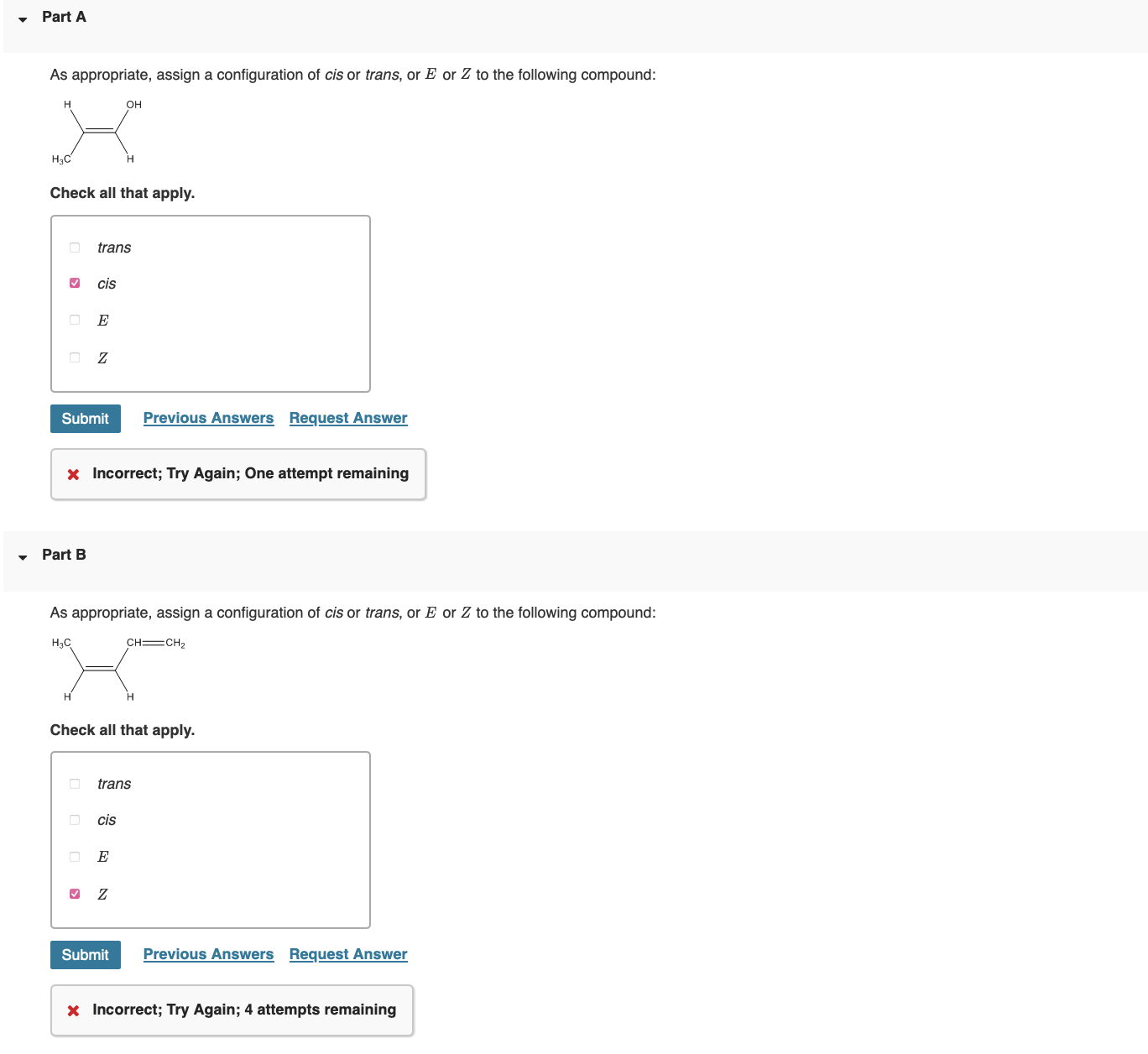 Solved Part AAs appropriate, assign a configuration of cis | Chegg.com