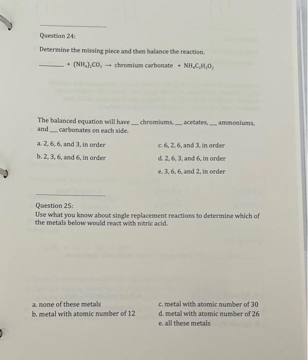 Solved +(NH4)2CO3→ chromium carbonate +NH4C2H3O2 The | Chegg.com