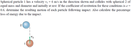 Solved Spherical particle 1 has a velocity v1 = 6 m/s in the | Chegg.com