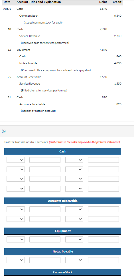 Solved Post the transactions to T-accounts. (Post entries in | Chegg.com