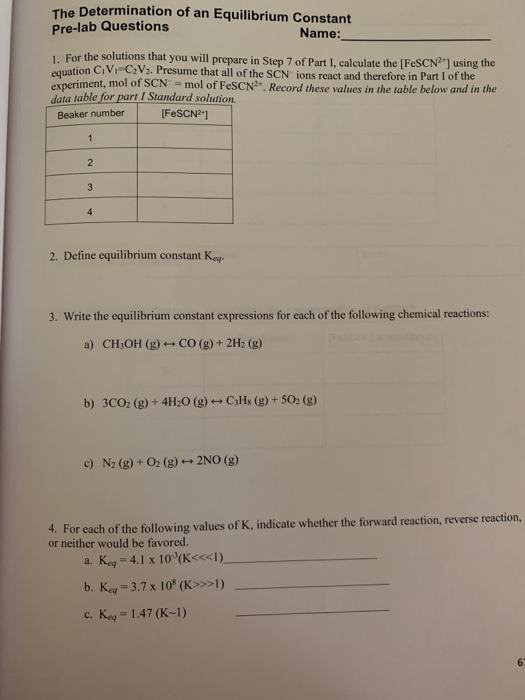 Solved The Determination of an Equilibrium Constant Name: | Chegg.com