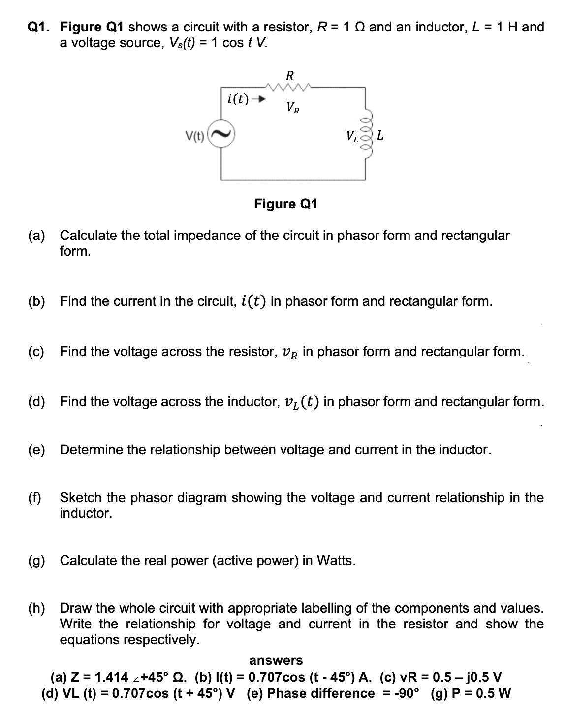 Solved Q1. ﻿Figure Q1 ﻿shows a circuit with a resistor, R=1Ω | Chegg.com