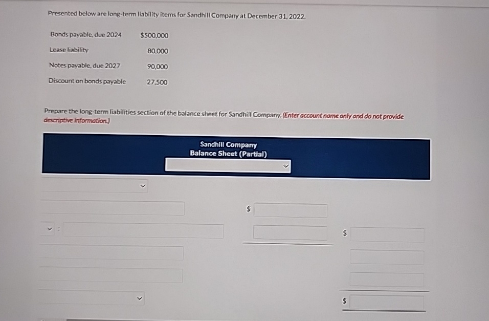 Solved Presented below are long-term liability items for | Chegg.com