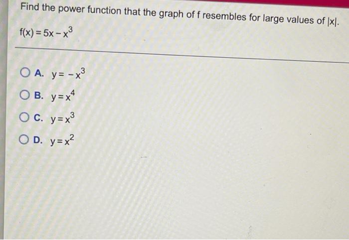 Solved Find the power function that the graph of f resembles | Chegg.com