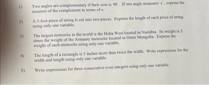 Solved 1) Two angles are complementary if their sum is 90∘. | Chegg.com