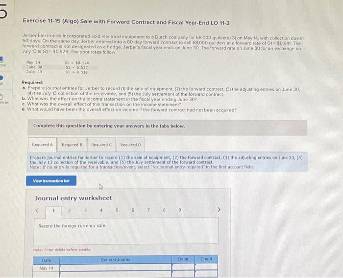 Solved Exercise 11-15 (Algo) Sale with Forward Contract and | Chegg.com